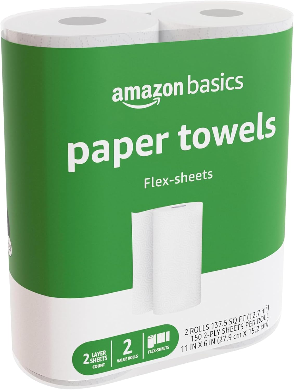Amazon.com: Amazon Basics 2-Ply Paper Towels, Flex-Sheets, 2 Rolls, White : Health & Household
