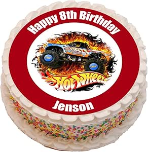 Racing Car Theme Personalised PRECUT Cake Topper 7.5 Inch Round Edible ...