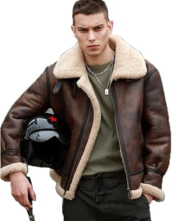 Denny&Dora Mens Brown Shearling Jacket Classic Warm Winter Genuine B3 Sheepskin Coat at Amazon ...