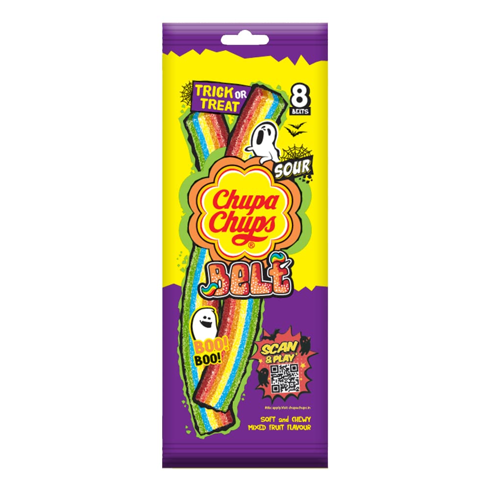 Chupa Chups Sour Belt, Mixed Fruit Flavour, Soft & Chewy Toffee, 8 Pc, 57.6 Gram : Amazon.in ...