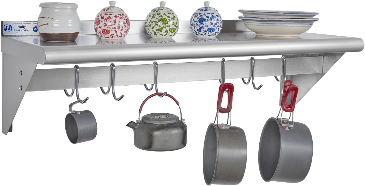 Amazon.com: AmGood 12" x 48" Stainless Steel Wall Mounted Pot Rack with ...