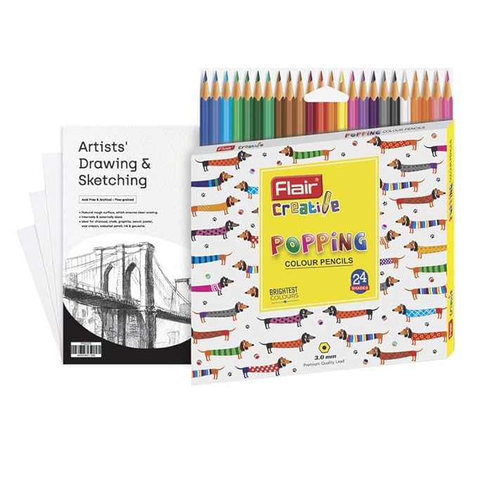 FLAIR Creative Series Popping Colour Pencils Kit With 6"x6" Drawing ...