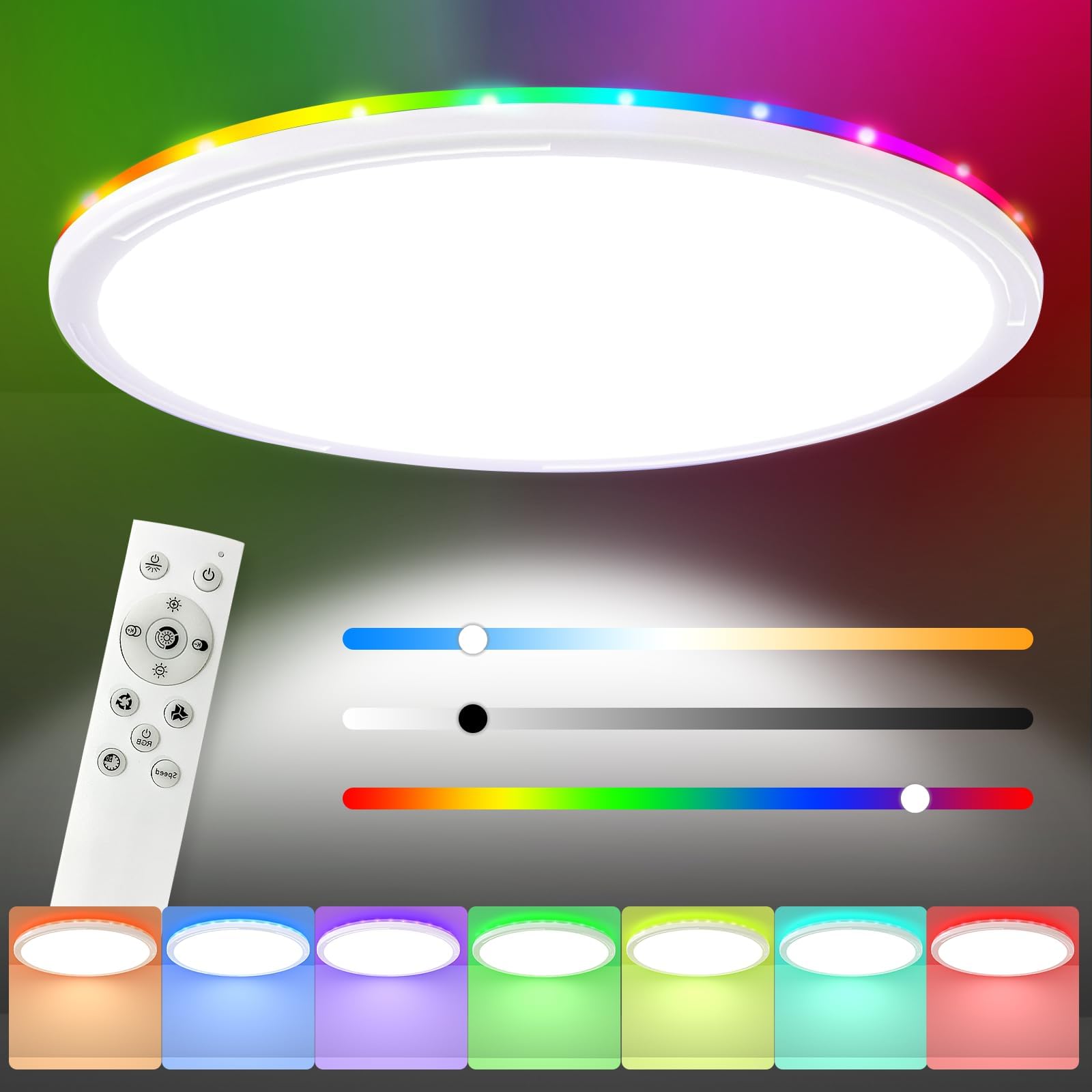 12" RGB LED Ceiling Light with Remote, TOPBOS Ultra Thin 30W 3000K ...