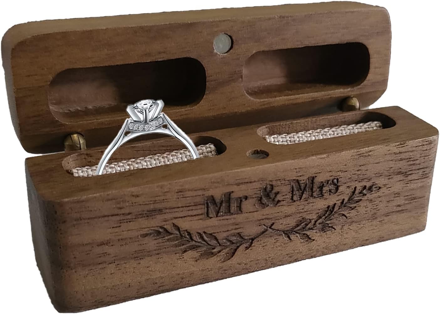 Personalised Mr & Mrs Wedding Ring Box Holder for 2 Rings Brown ...