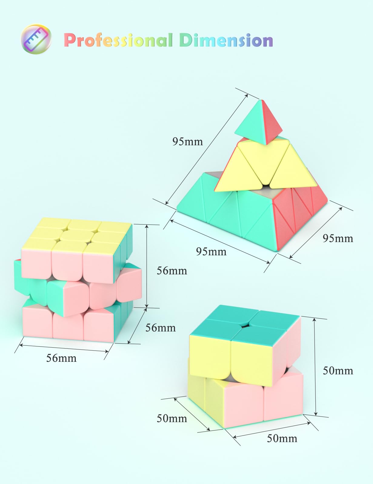 ROXENDA Speed Cube Set, 2X2 3X3 Pyramid Speed Cube Stickerless Fast ...