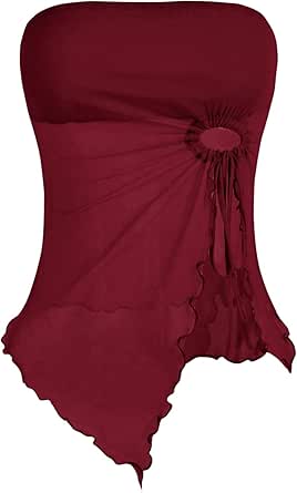 Amazon.com: SOLY HUX Women's Mesh Drawstring Split Tube Top Strapless ...