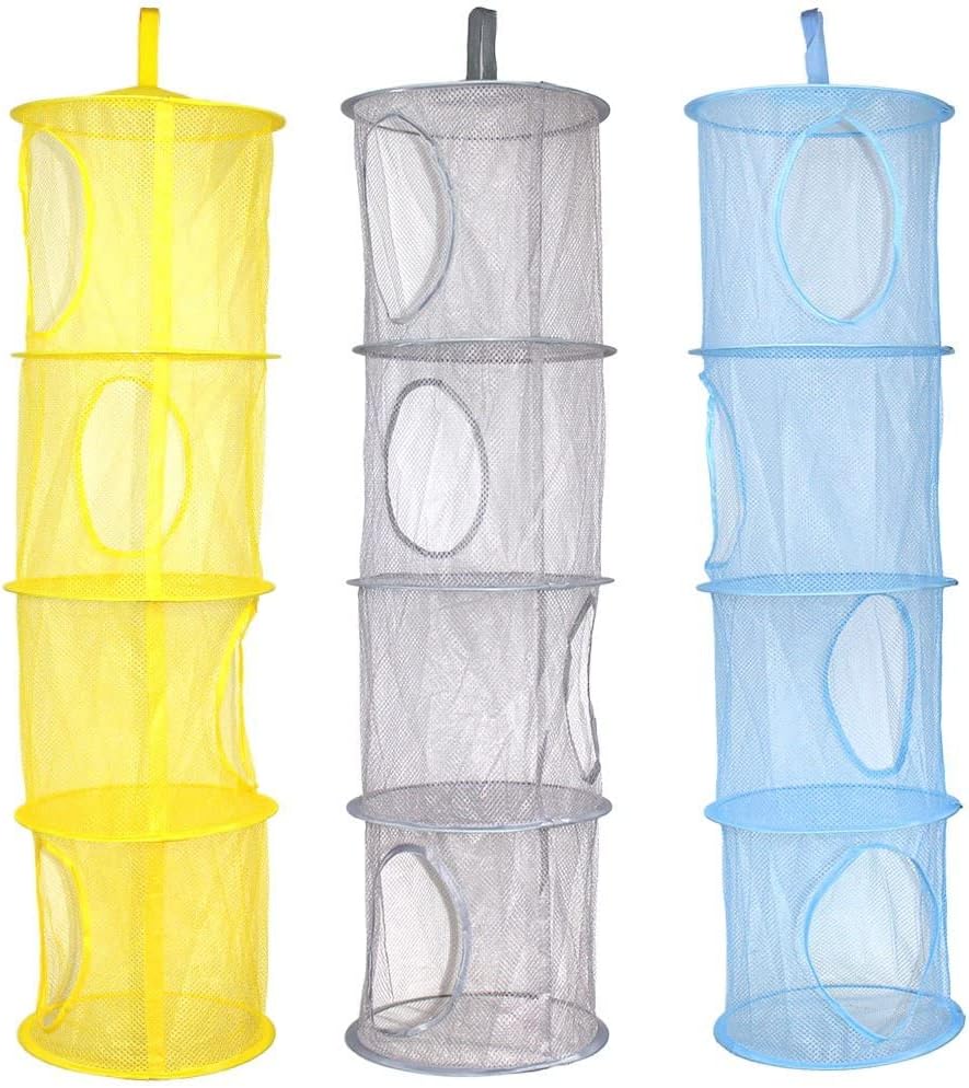 3 Pcs Hanging Mesh Space Foldable 3 Compartments Storage Basket Saver ...
