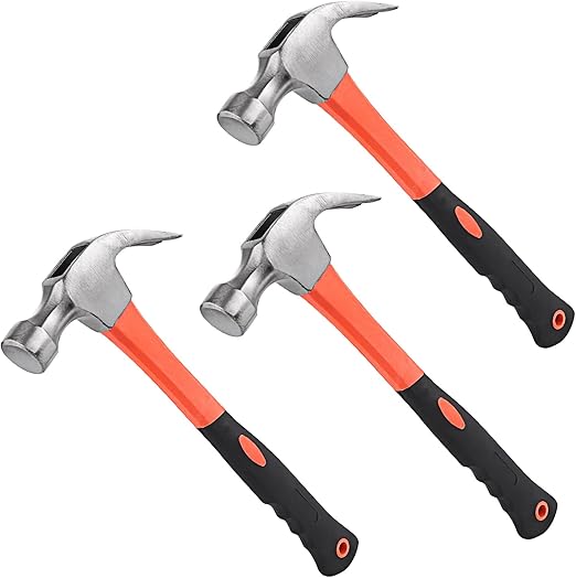 3 Pcs Hammer Set, 33 cm Claw Hammers 17 oz with Curved Ergonomic Handle ...