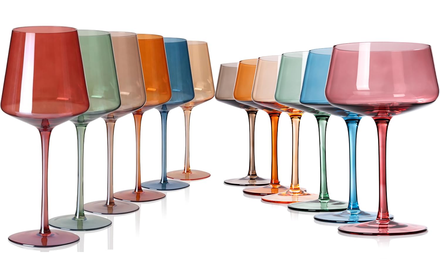 Amazon.com | comfit Colored Wine and Coupe Glass Set: Wine Glasses