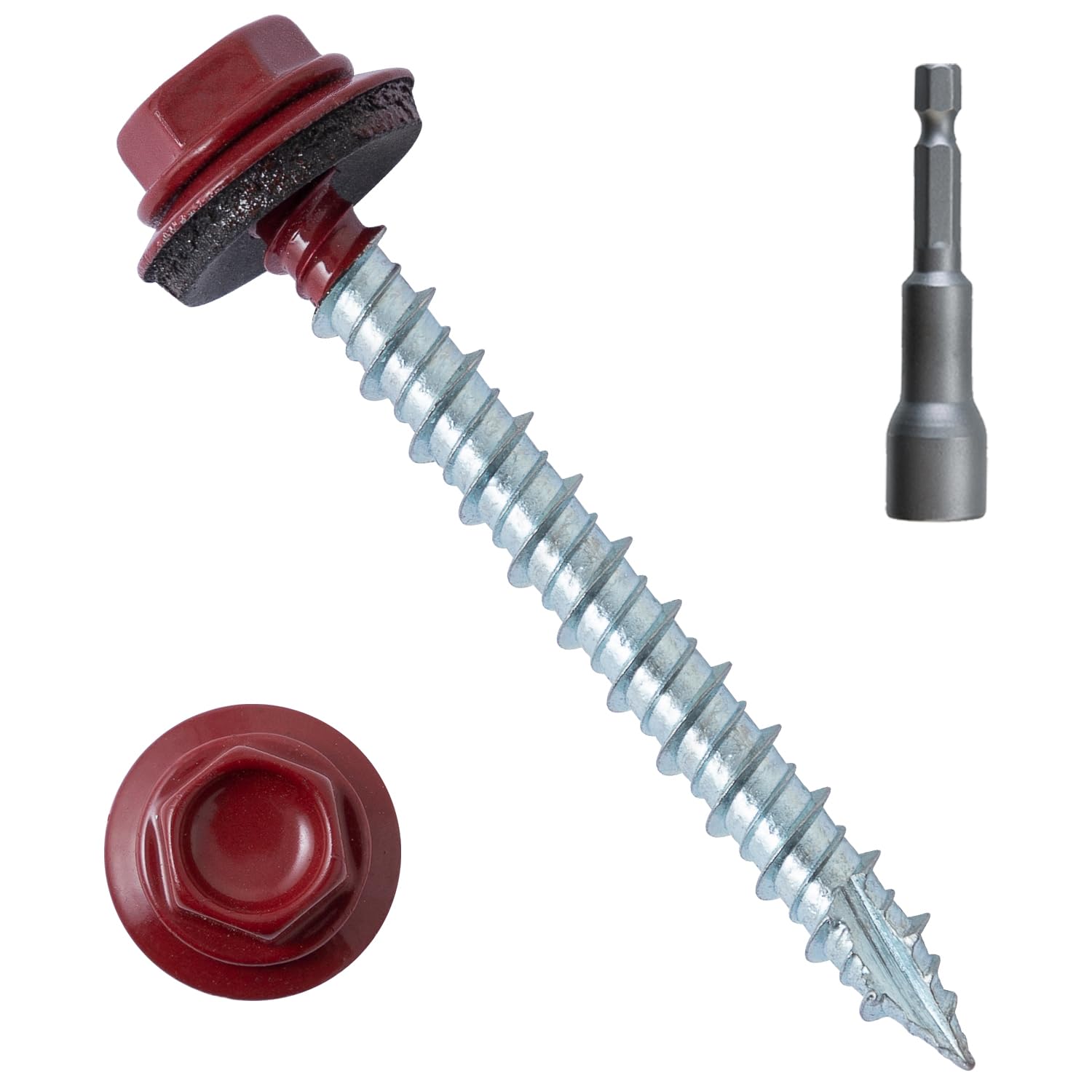 Snapklik.com : Metal Roofing Screws #10 2 Inch, 300-PCS, Dark Red ...