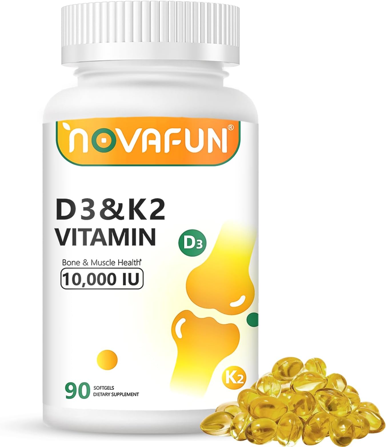 Amazon.com: Novafun D3 K2 Vitamin 10000 IU Softgels, D3 K2 Supplement with Coconut Oil for Bone ...