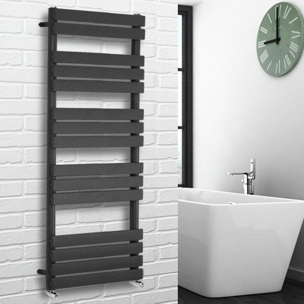 NRG Black 1600mm x 450mm Heated Towel Rails Radiator | Flat Panel ...