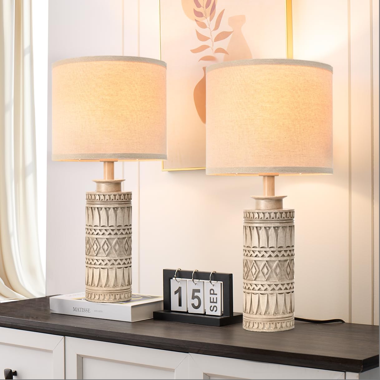 22IN Table Lamps for Living Room Resin Table Lamps Set of 2 Nightstand ...