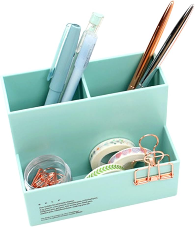 Amazon.com: 3 Slot Desk Pen Pencil Holder Case Plastic Blue Pencil Cup ...