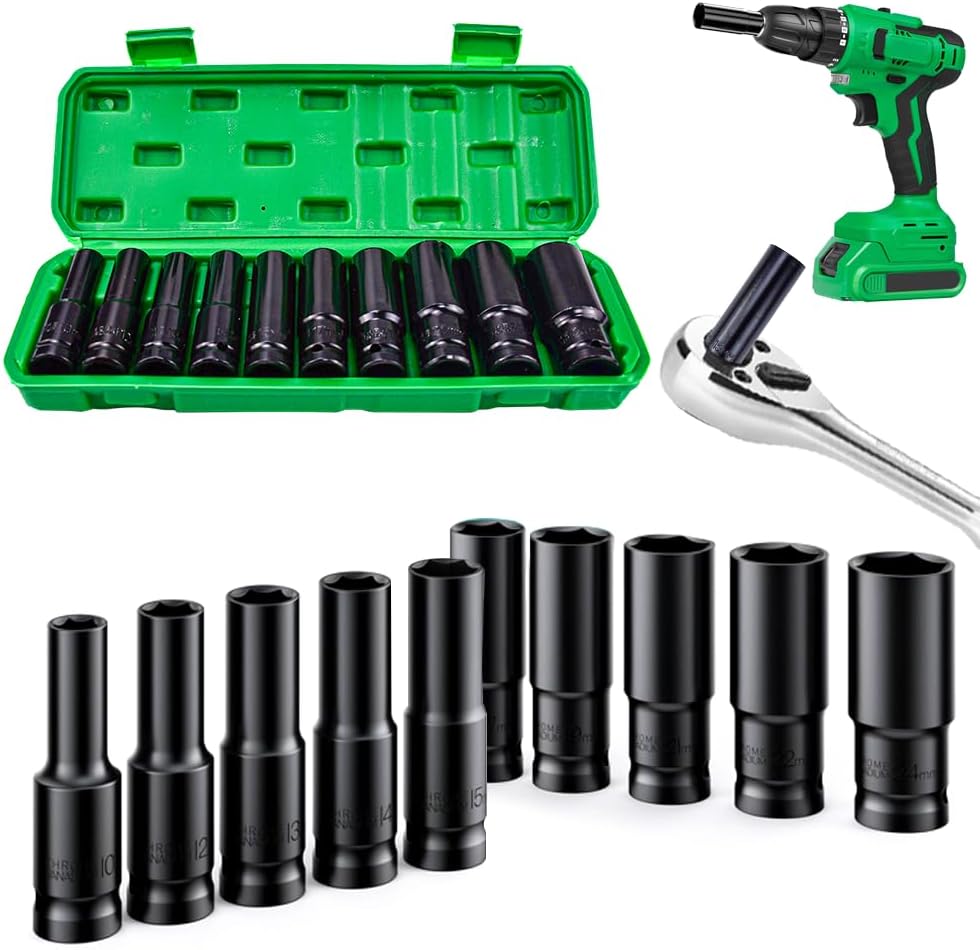 HEKOBAG 10PCS Deep Impact Socket Set, 10-24mm 1/2 Inch Metric Drive ...
