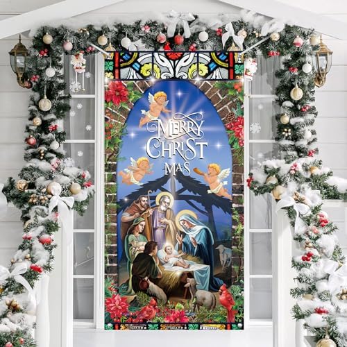 Amazon.com: Christmas Nativity Door Cover Decorations Jesus Holy Night ...