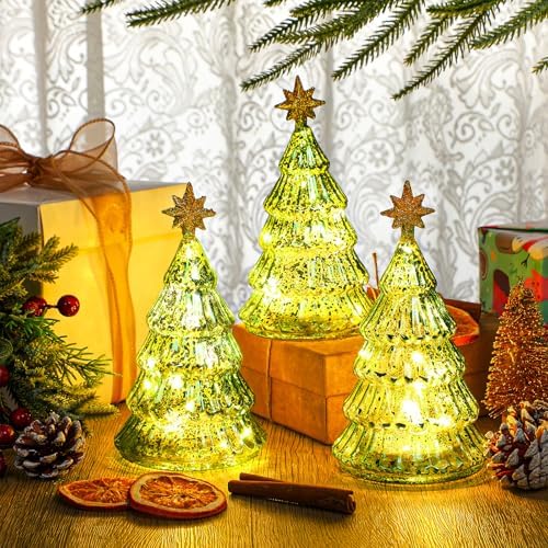 Amazon.com: RattanView 3Pcs Lighted Glass Christmas Tree Tabletop ...