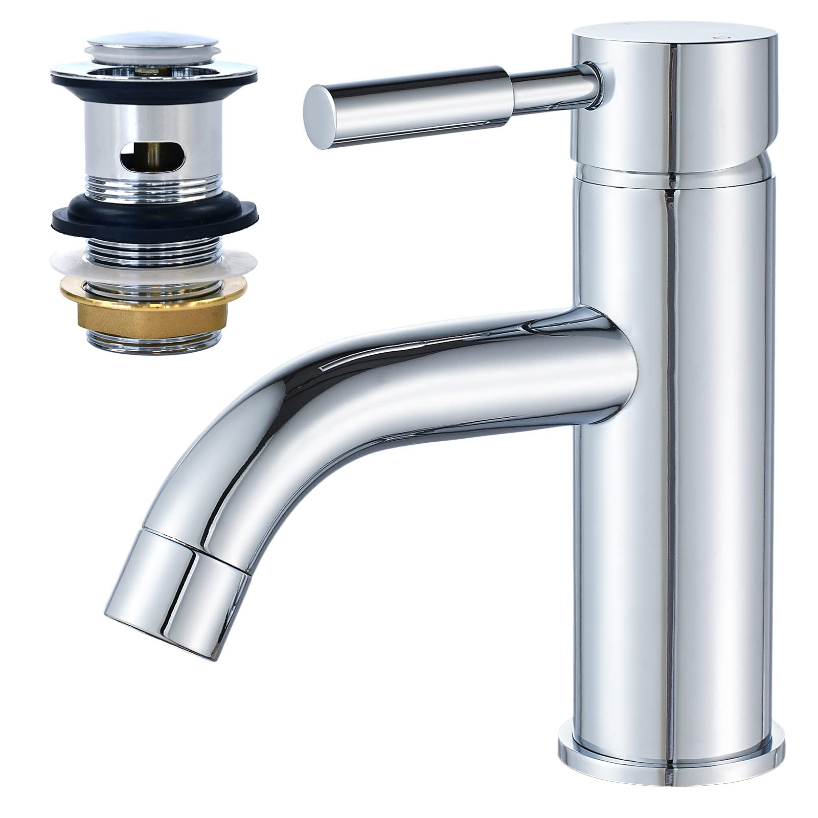 Basin Tap with Waste, XBMY Round Single Lever Bathroom Mixer Sink Taps ...
