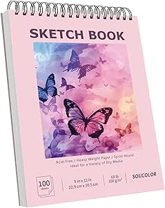 Amazon.com: Soucolor 9" x 12" Cute Sketch Book, Aesthetic Cute Preppy Stuff School Supplies, 1 ...