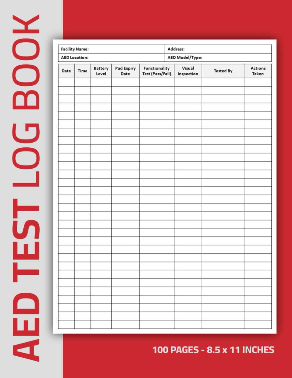 AED Test Log Book: Automated External Defibrillator Testing ...