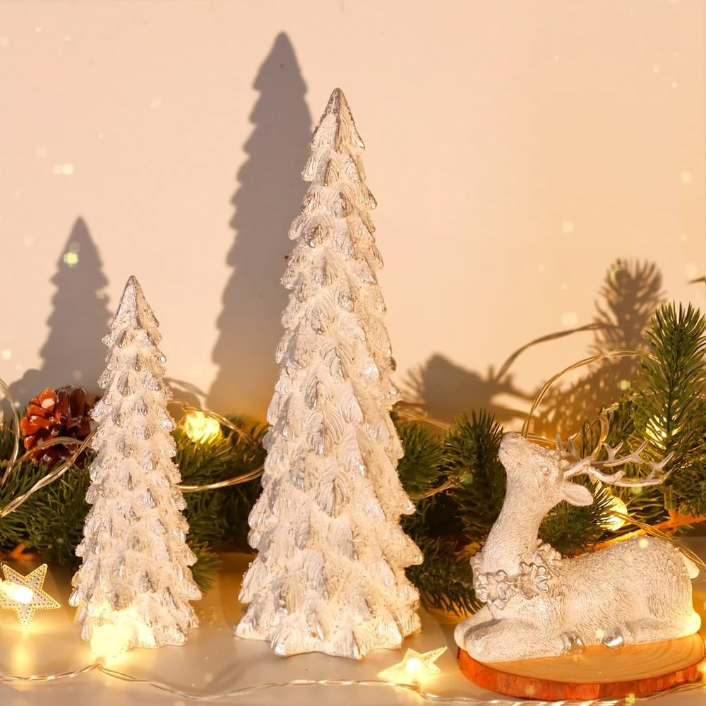 Amazon.com: WONDROUS' DECO Tabletop White Christmas Tree Figurine ...