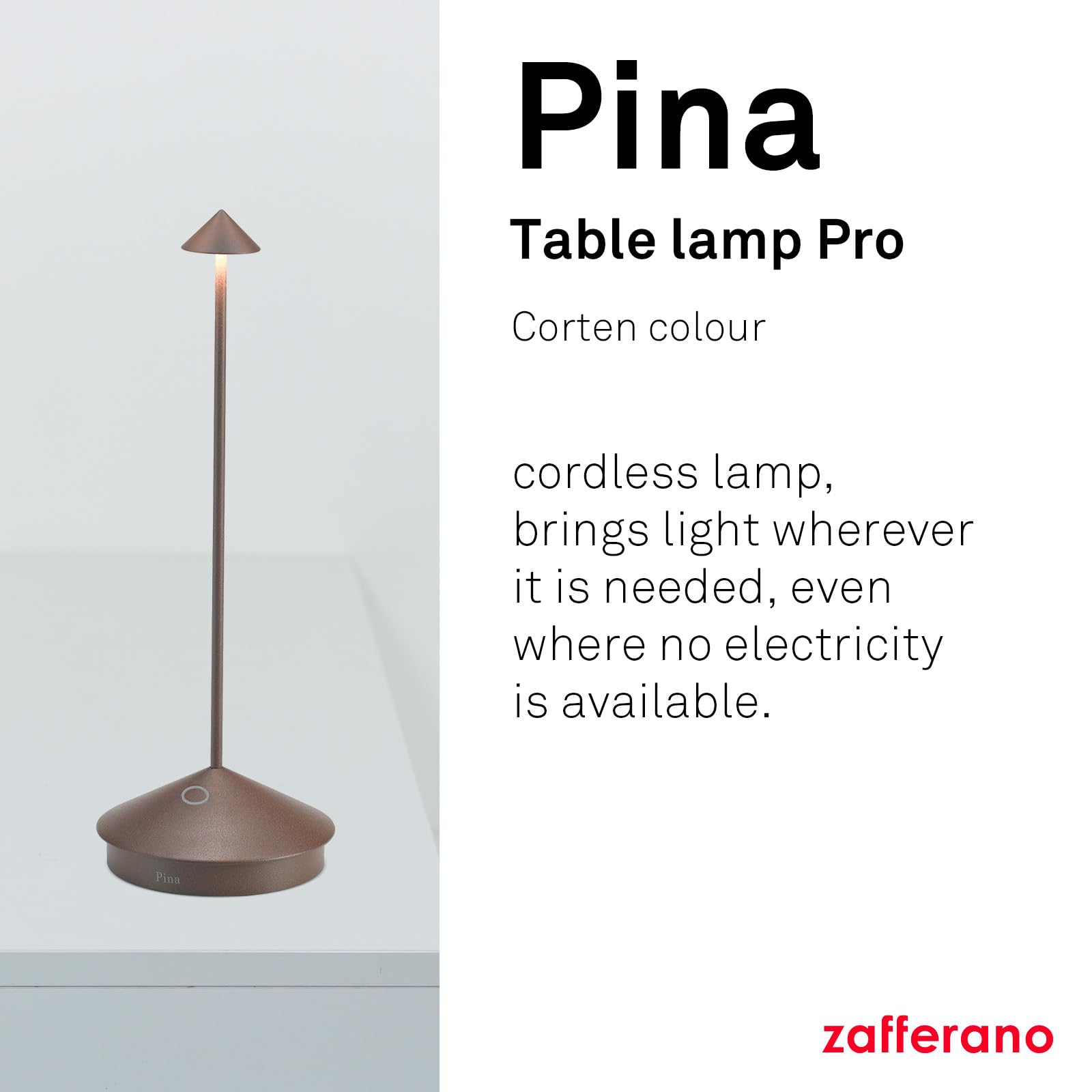 Zafferano, Pina Pro Lamp, Rechargeable Cordless Table Lamp with Touch ...