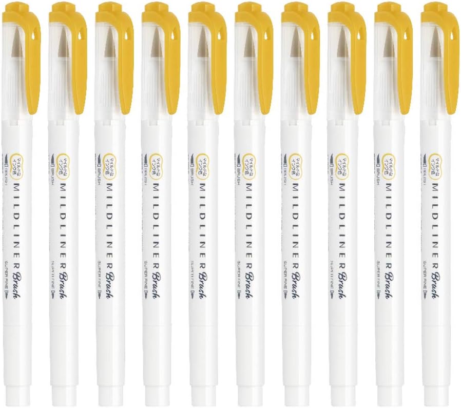 Amazon | ゼブラ 蛍光ペン マイルドライナーブラッシュ マイルドゴールド 10本 B-WFT8-MGO | 筆ペン | 文房具・オフィス用品