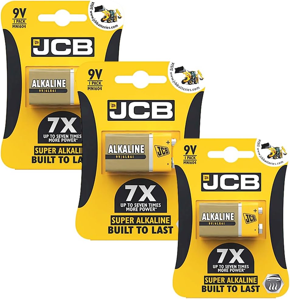 JCB 9v Batteries 3 Pack - Heavy Duty Premium Alkaline disposable 9v ...