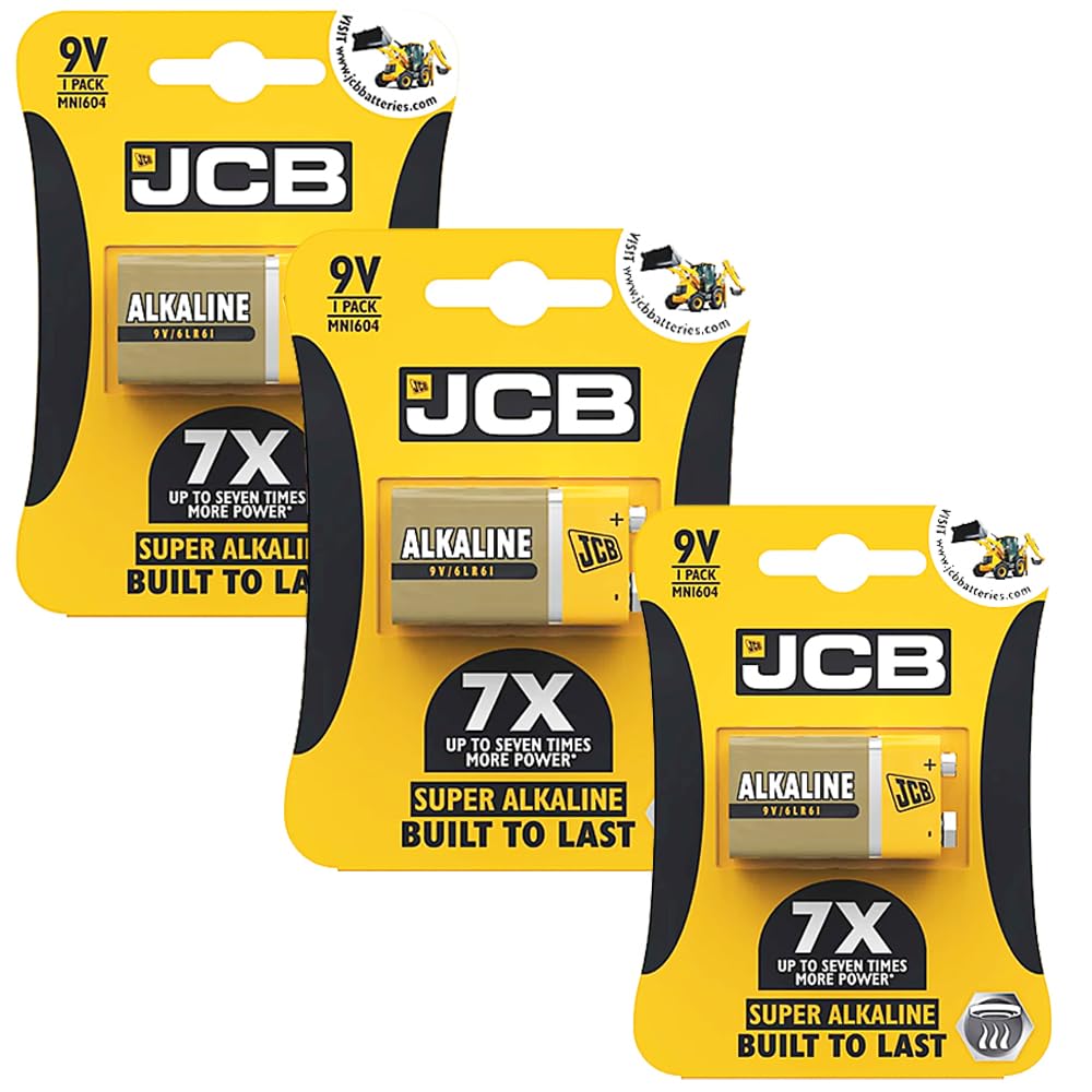 JCB 9v Batteries 3 Pack - Heavy Duty Premium Alkaline disposable 9v ...