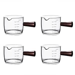 Amazon.com: Double Spouts 150ML /5OZ Measuring Triple Pitcher Milk Cup with Wood Handle Espresso ...
