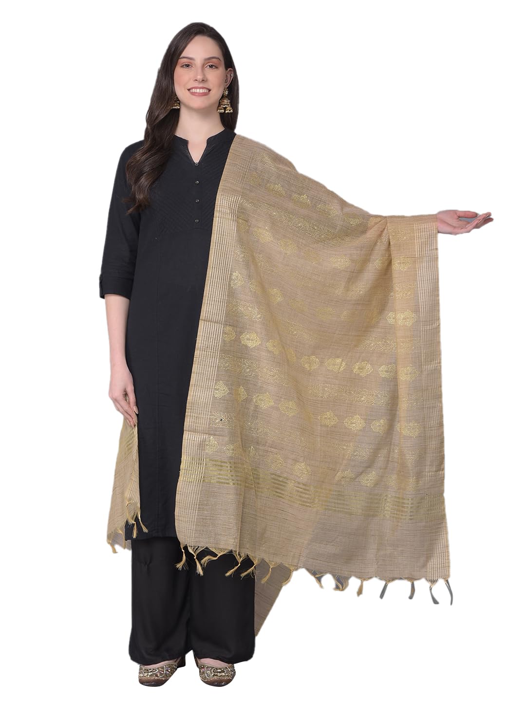 A R Silk Women's Baswada Silk Gold Print Dupatta (ARS04, Golden, Free ...