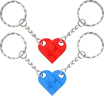2 Pieces Heart Keyring Set Lego Heart Brick Couple Keychain ...