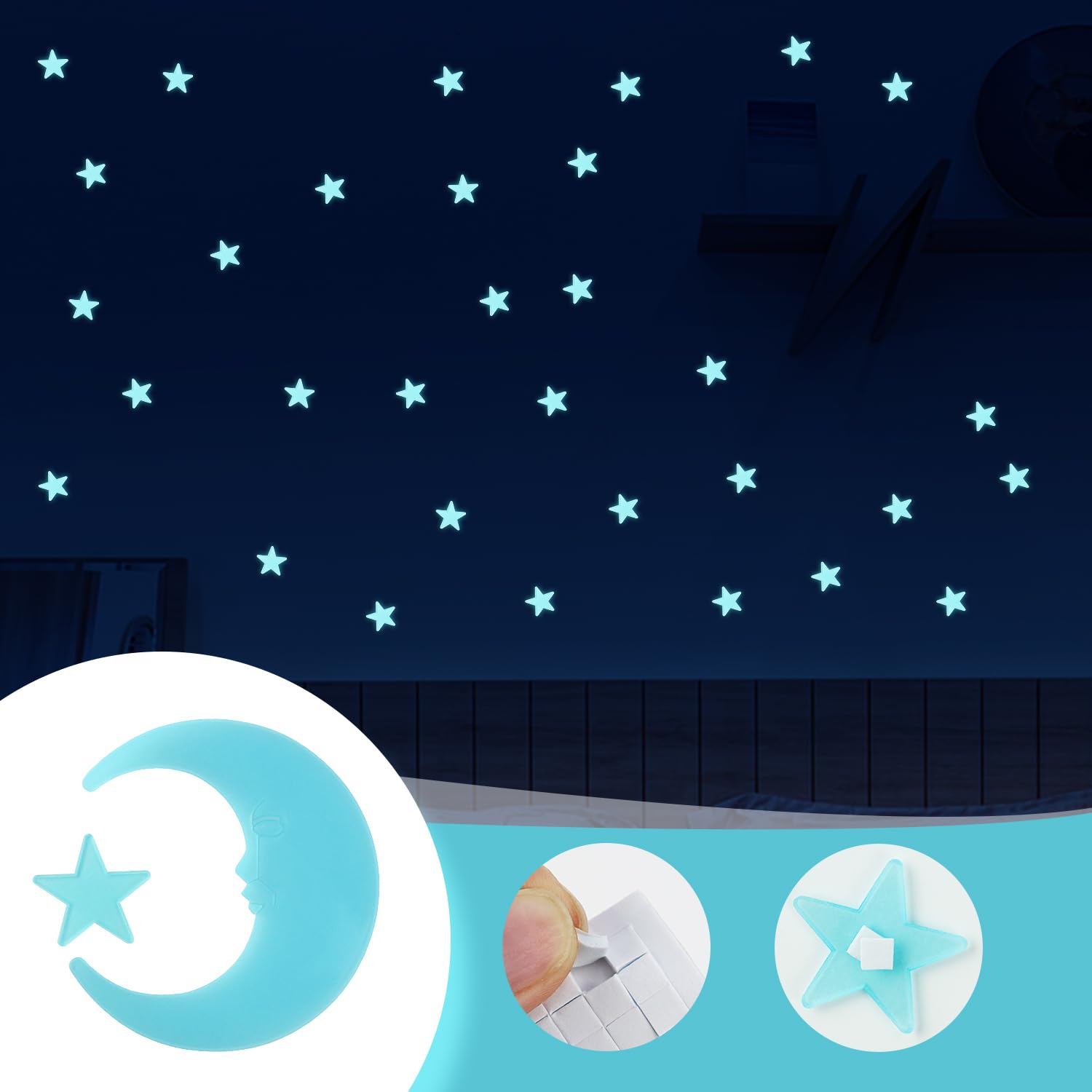 Snapklik.com : 100 Stars And 1 Moon Glow In The Dark Luminous ...