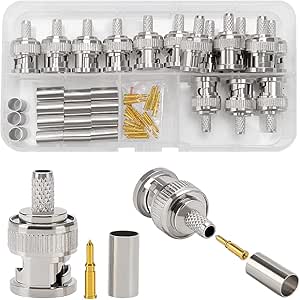 KUOQIY 15 Stücke BNC Crimpstecker für RG58 RG142 RG400 LMR195 Koaxialkabel, BNC Männlich Adapter ...