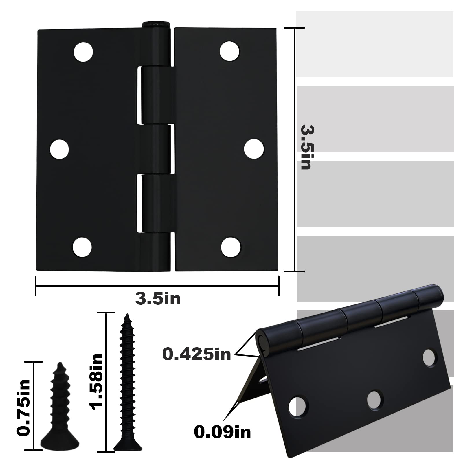 Snapklik.com : Door Hinges, 3.5 In 48 Pack Square Corners Matte Black ...