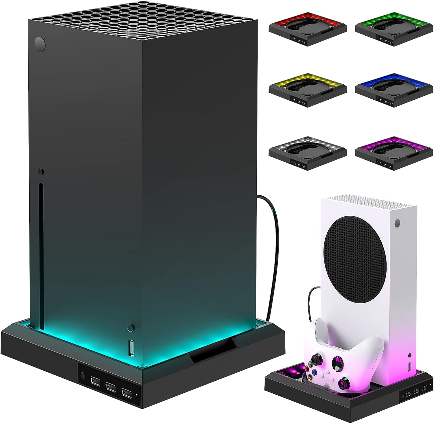 RGB LED Light Stand for Xbox Series X with 3 Extra USB Port, YUANHOT 7 ...