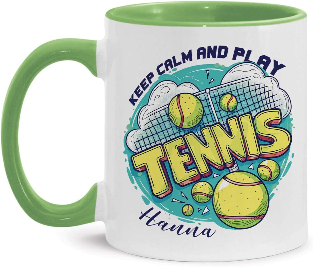 Amazon.com: Vibrant Tennis Balls Design Mug 11oz 15oz, Custom Name ...