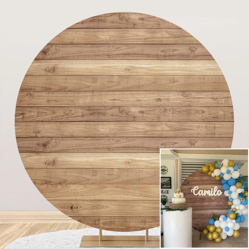 Amazon.com : Laeacco 6.5x6.5FT Wood Round Backdrop Cover Polyester ...