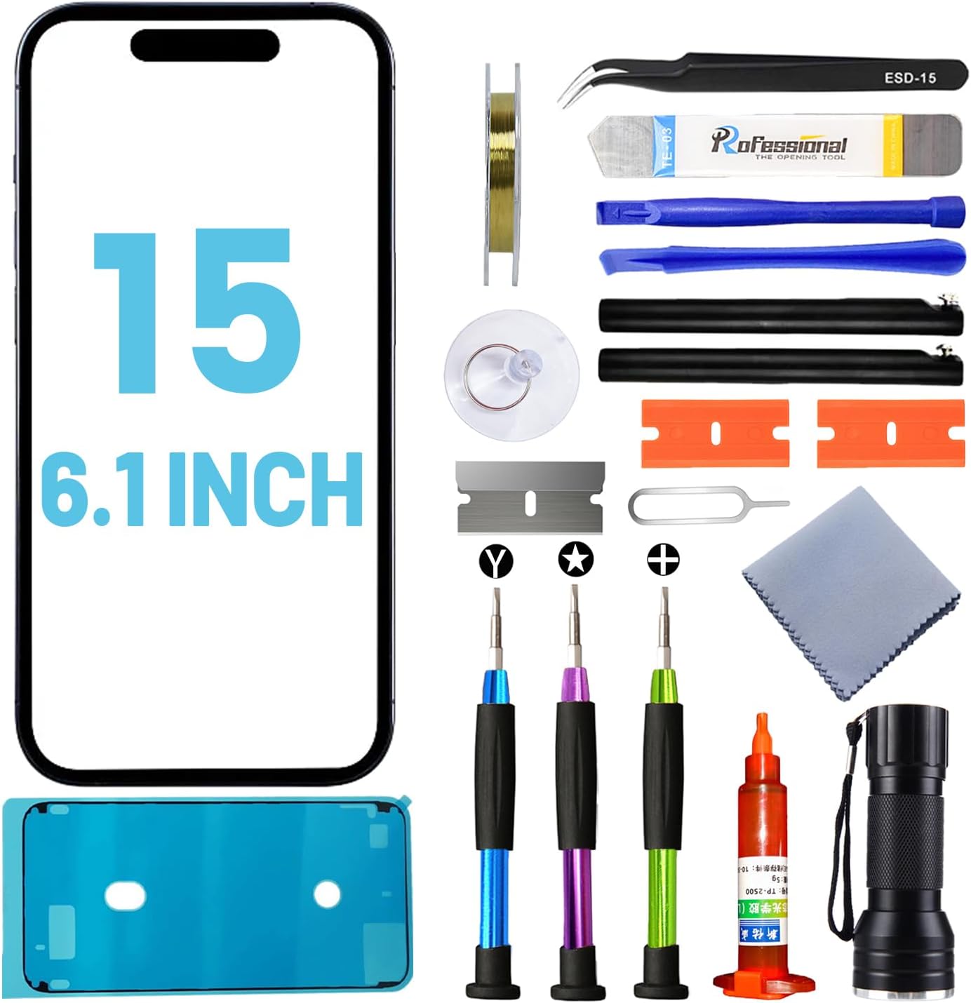 Amazon.com: Tpyag for iPhone 15 Screen Replacement, Glass Replacement ...