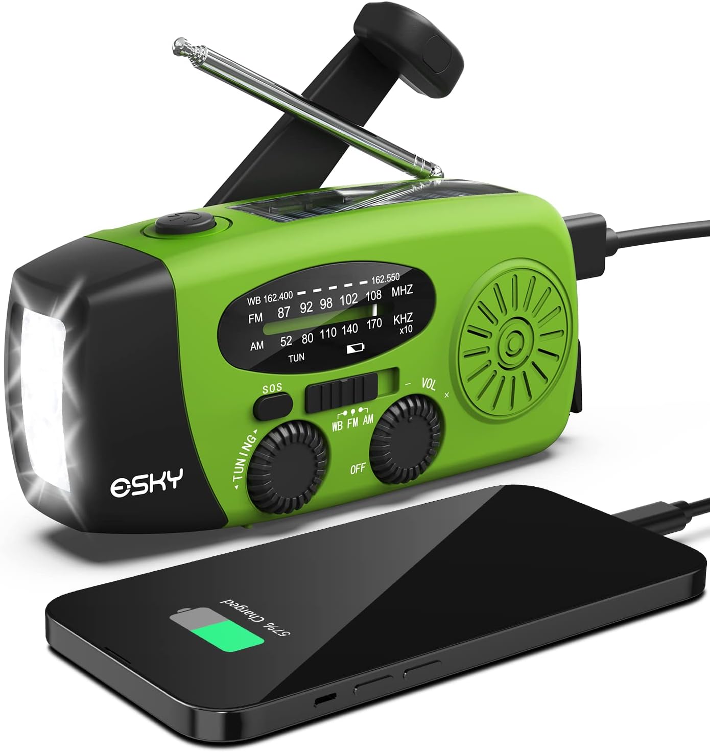 Amazon.com: Esky Emergency Hand Crank Radio with 3 LED Flashlight, AM ...