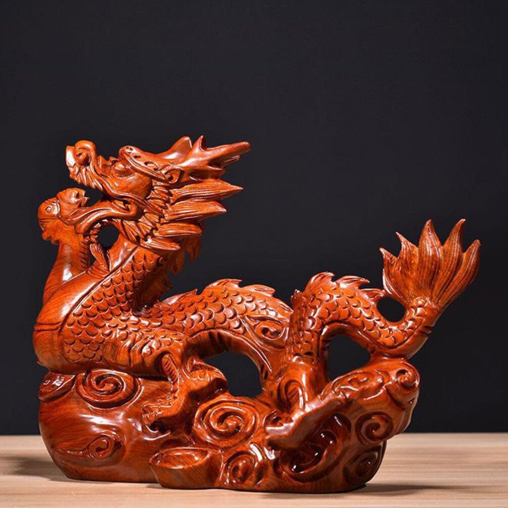 Amazon.com: BESPORTBLE Wooden Chinese Dragon Statue, Miniature Carved ...