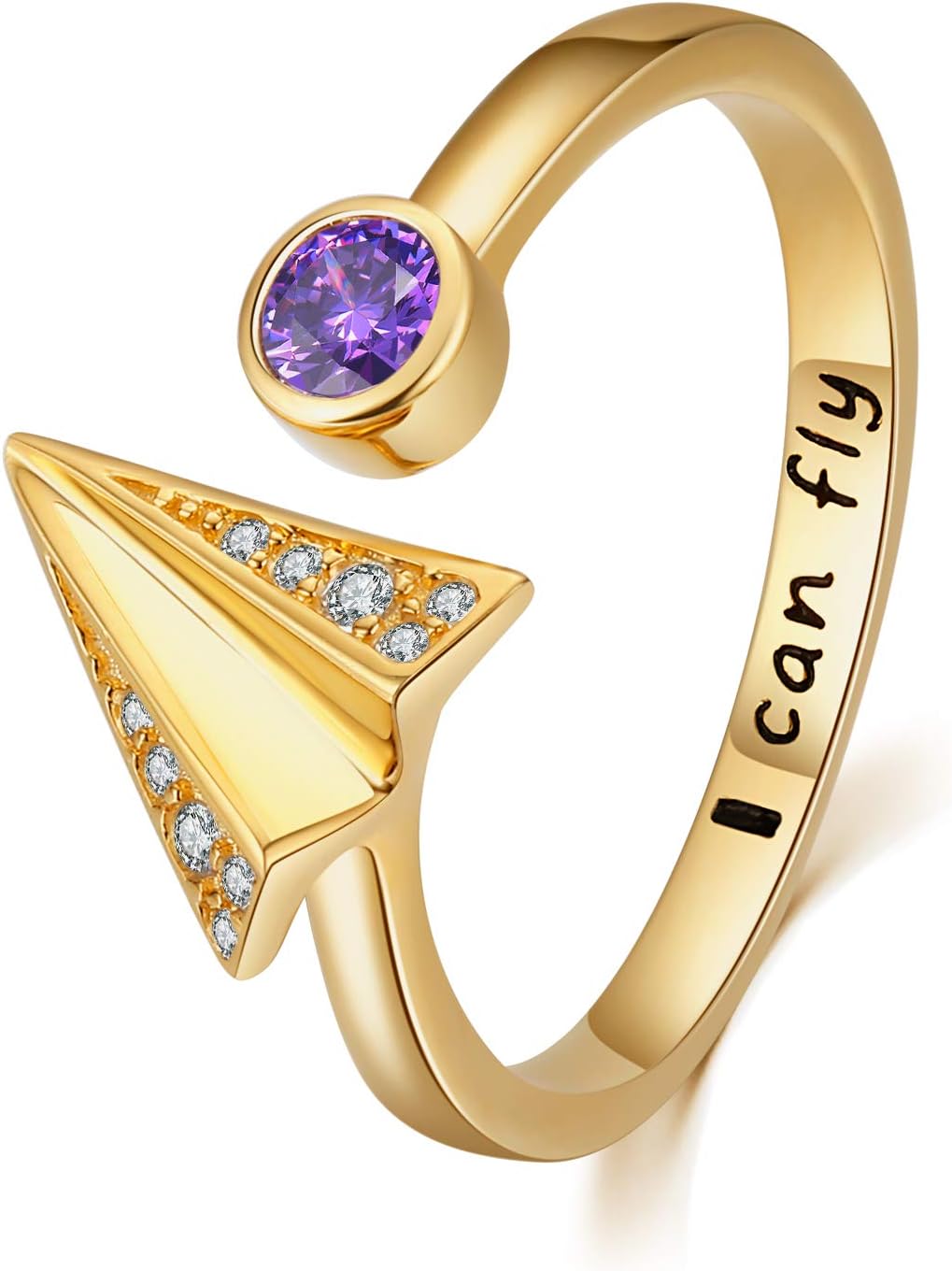 CHENGHONG Airplane Ring 925 Sterling Silver Gold Plated Flight ...