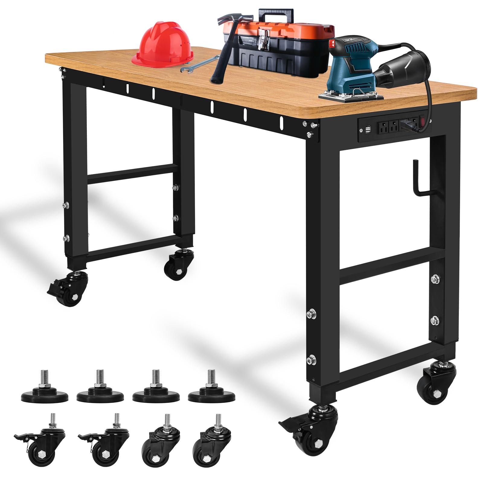 48" Adjustable Workbench with Power Outlet, Work Table with Wheels and ...