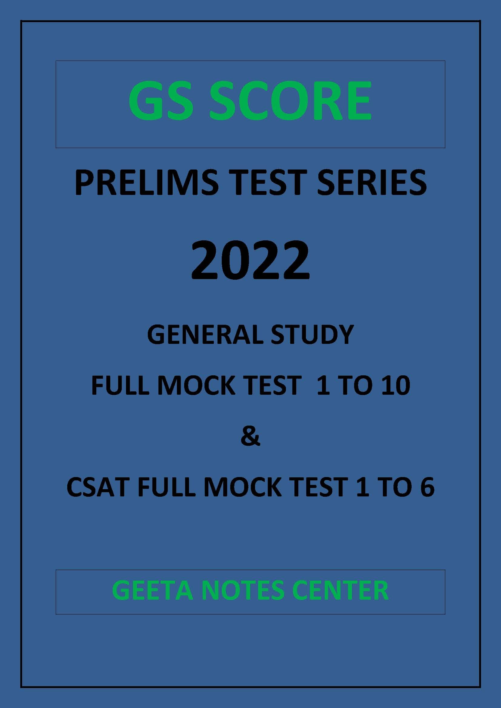 Buy Gs score Upsc Prelim General Study Full Mock Test 1to10 And Csat ...