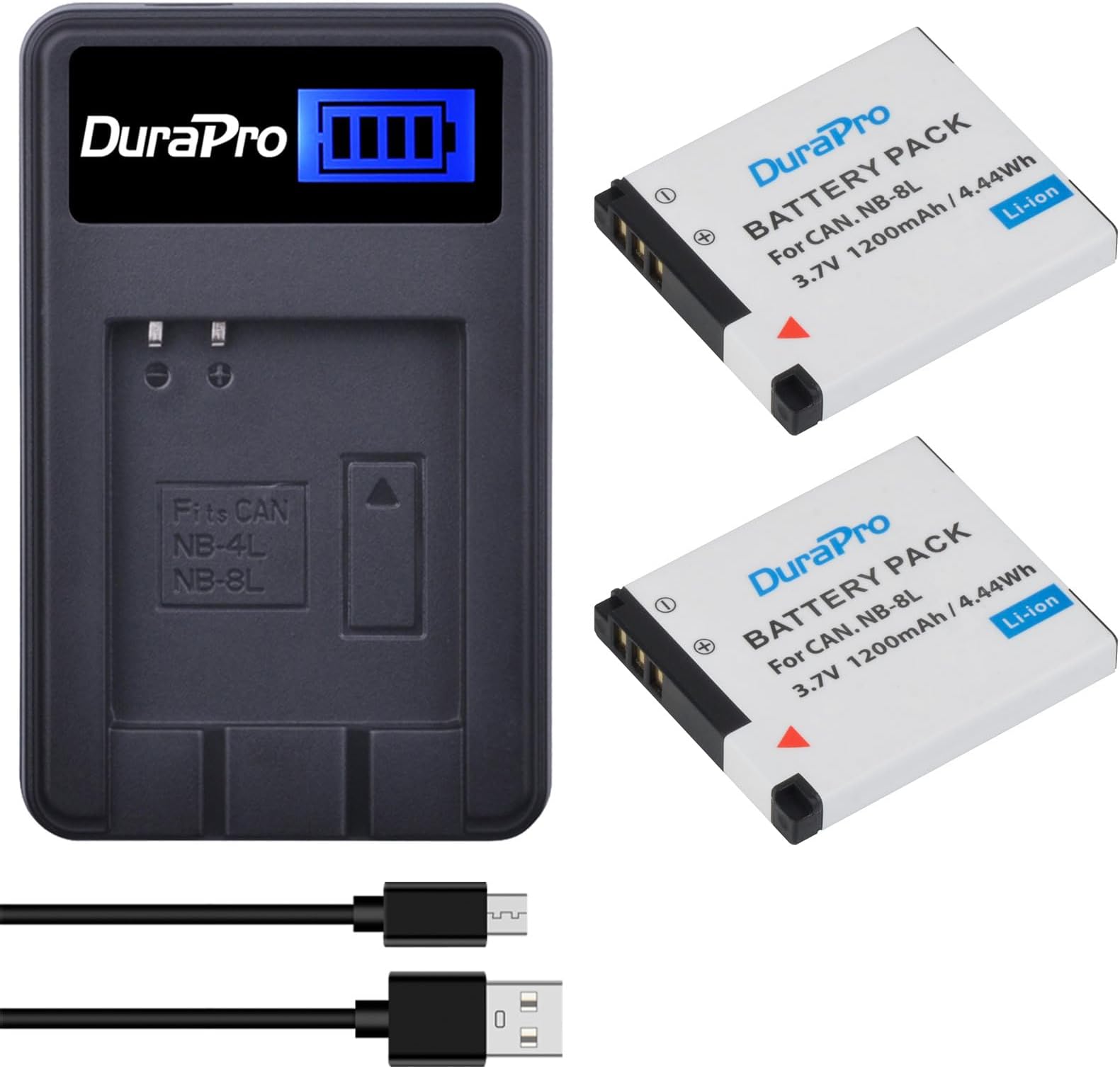 DuraPro 2Pcs NB-8L NB 8L Battery + LCD USB Charger for Canon PowerShot ...