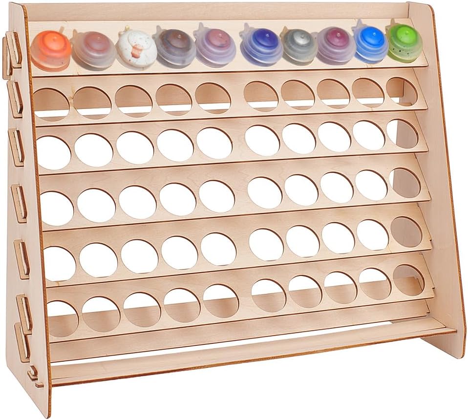 PH PandaHall Antique White Wooden Paint Organizer, 60 Holes Paint Rack ...