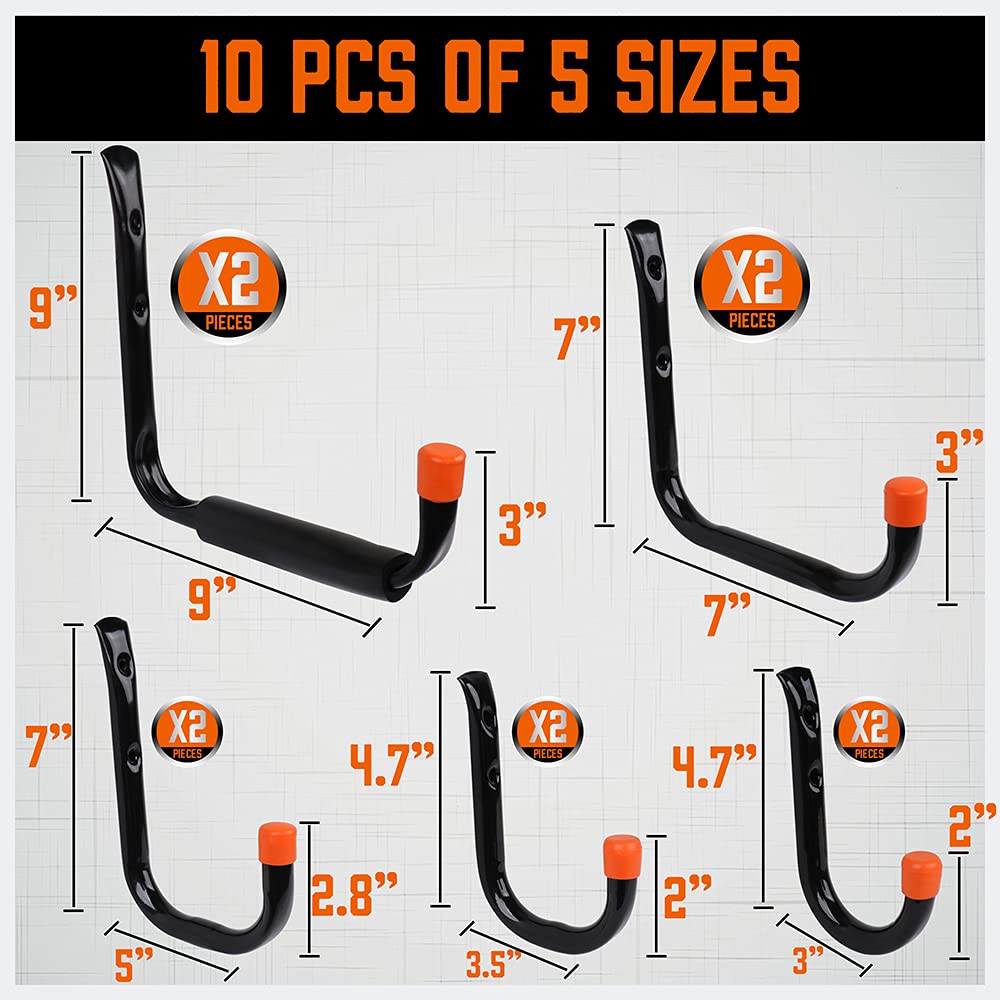 Snapklik.com : HORUSDY 10-Pack Heavy Duty Garage Storage Hooks Assorted ...