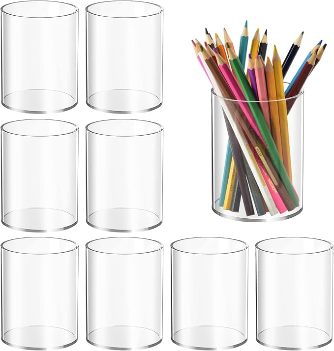Amazon.com: 8 Pieces Clear Acrylic Pen Holder Round Acrylic Pencil Cup ...