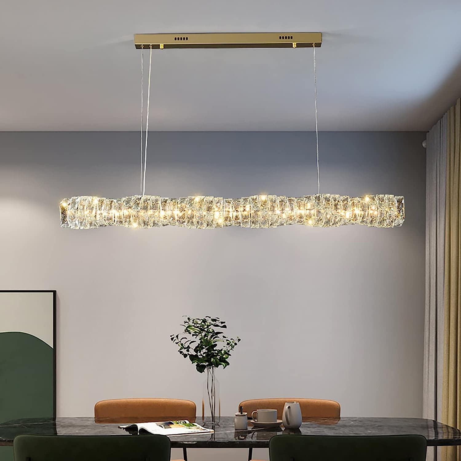 Rectangular Pendant Light With Crystals Elegant Gold Crystal
