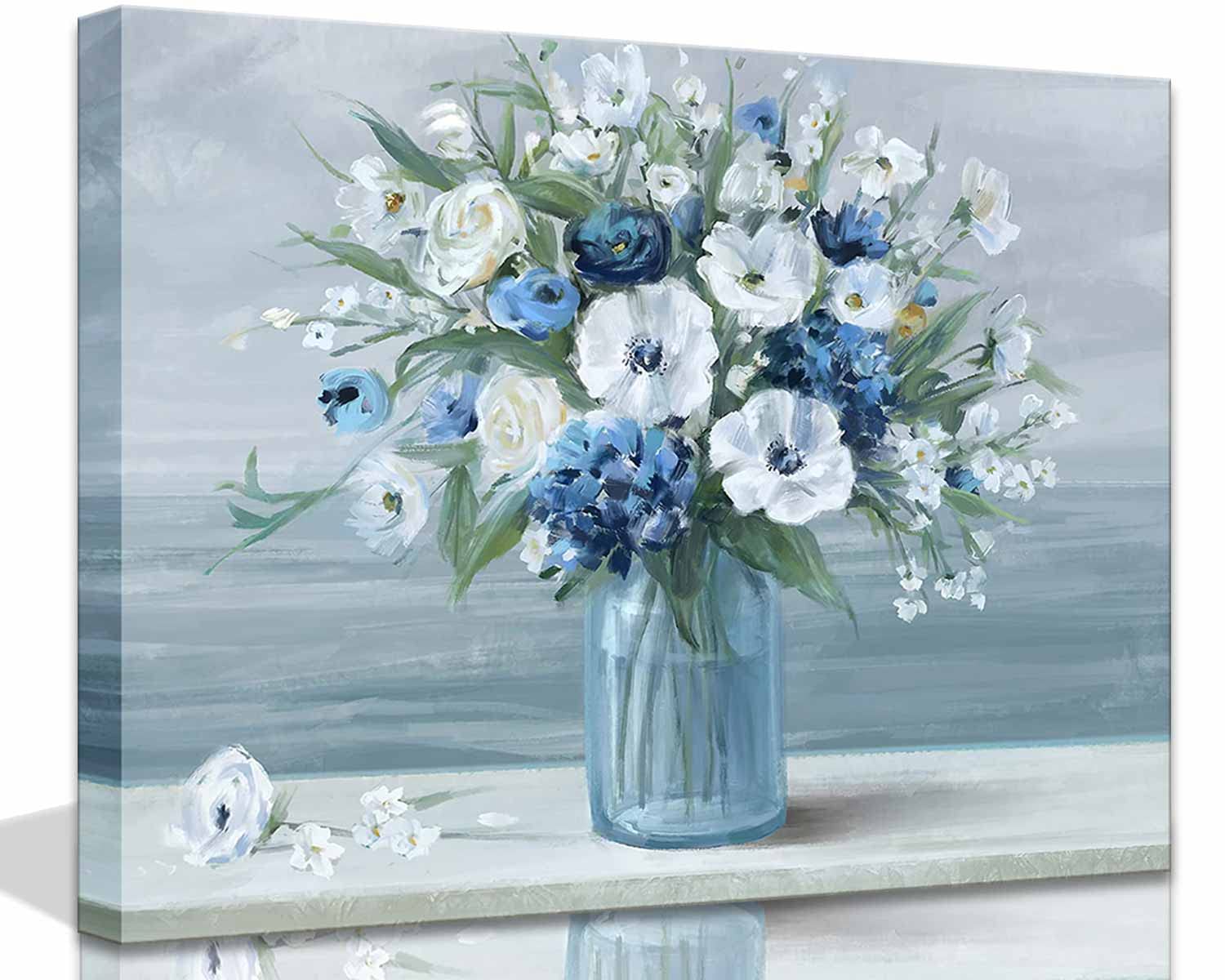 Amazon.com: MhShZx Rural farmhouseRetro blue white flower canvas wall ...